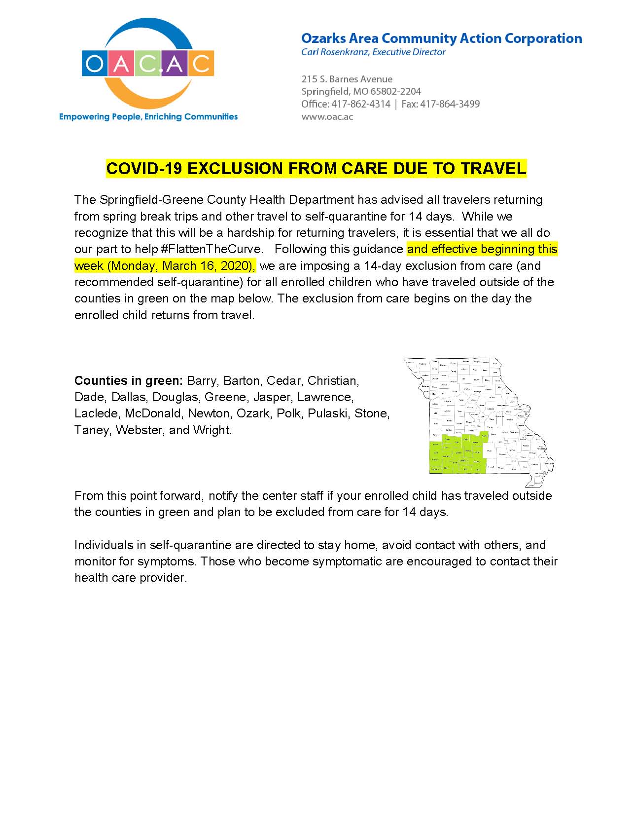 OACAC | Head Start Exclusion Statement