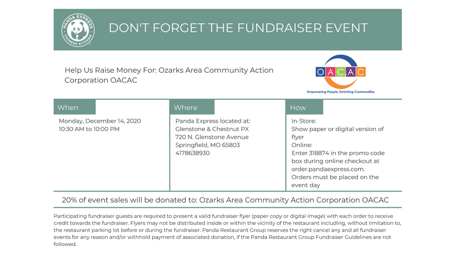 OACAC | Panda Express Dine to Donate 12/14