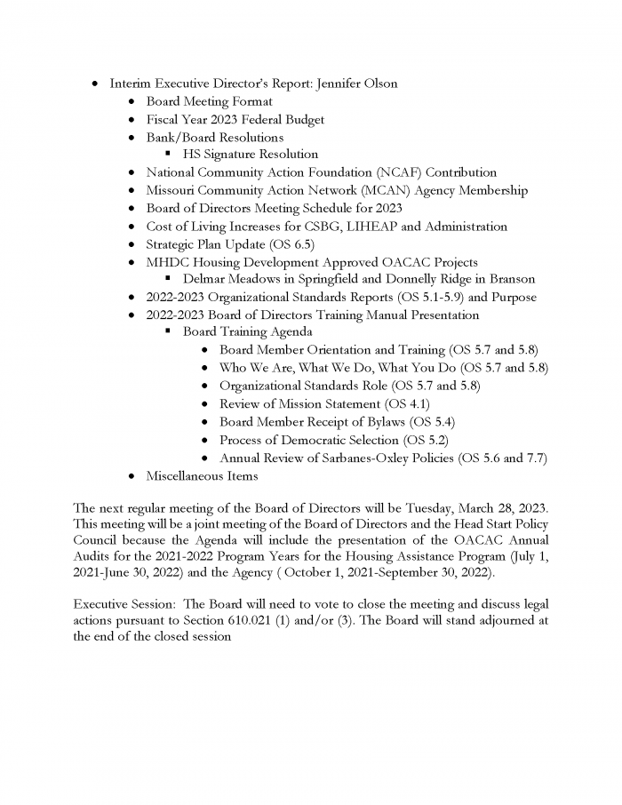 Oacac Board Meeting Agenda For 1 31 23