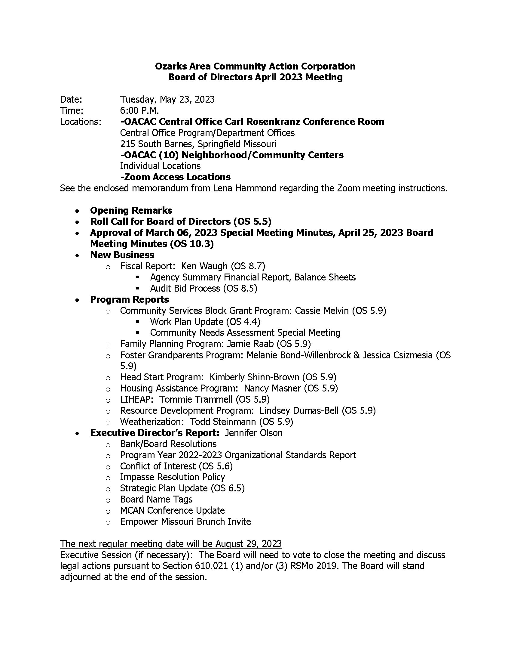 Oacac Board Meeting Agenda For 5 23 23