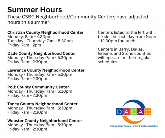 OACAC | Summer Hours